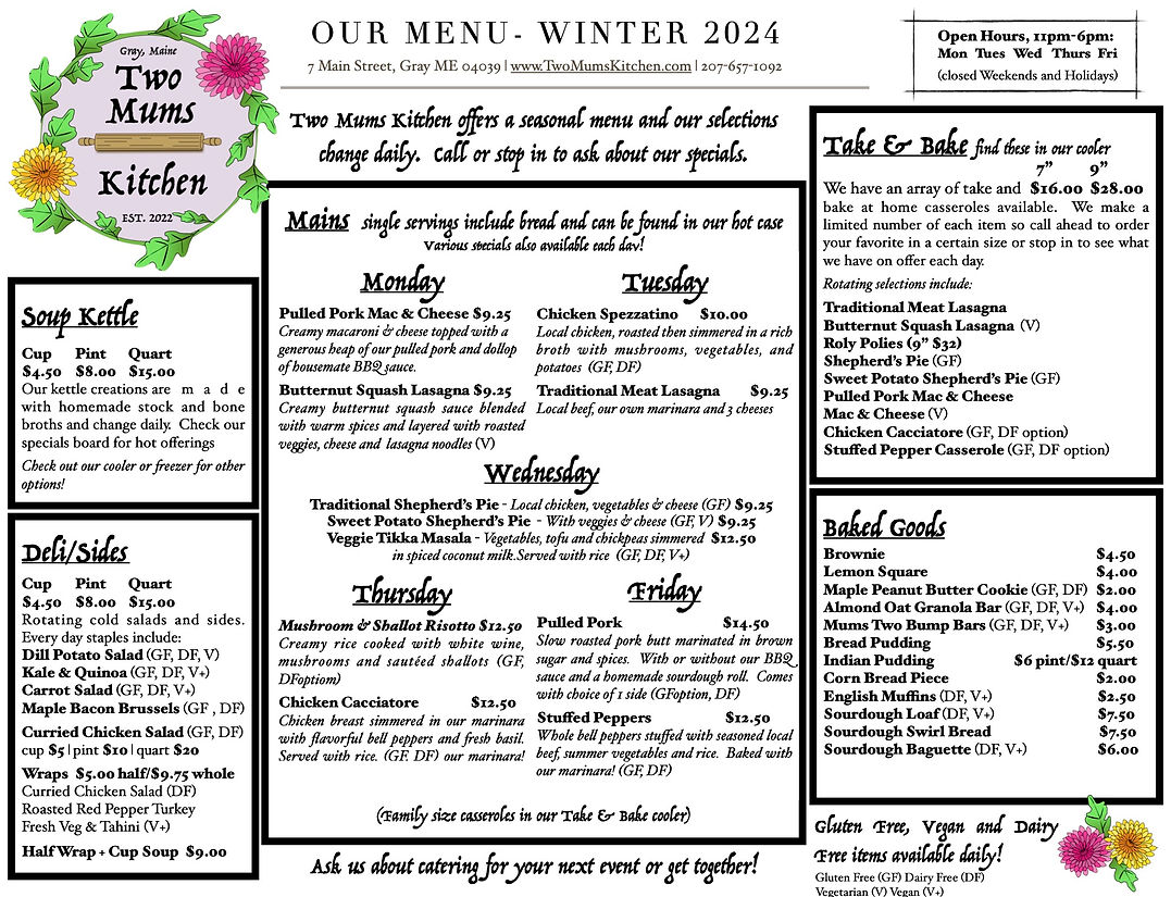 Seasonal Menu | Two Mums Kitchen