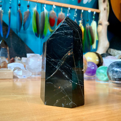 Obsidian with Iron carved tower point | Blue Apples