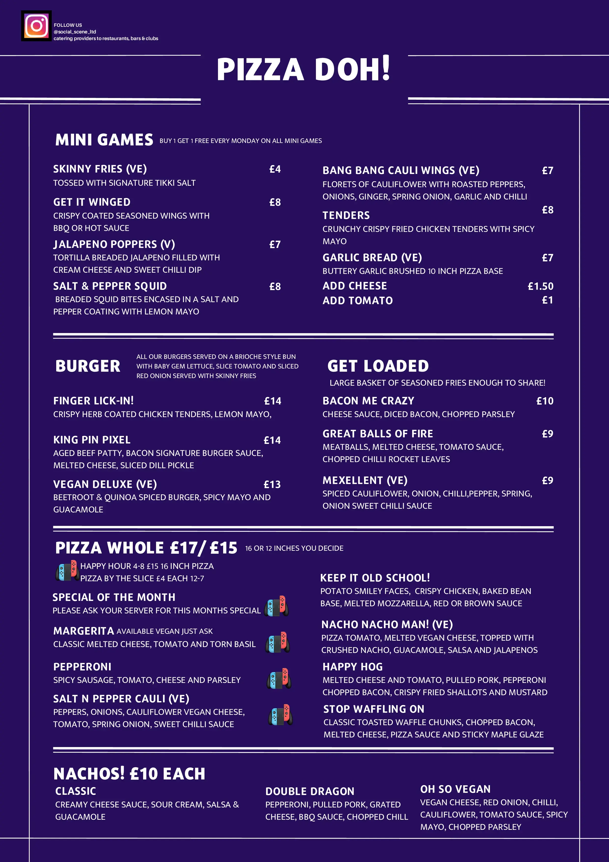 Manchester | Pixel Bar | Food Menu