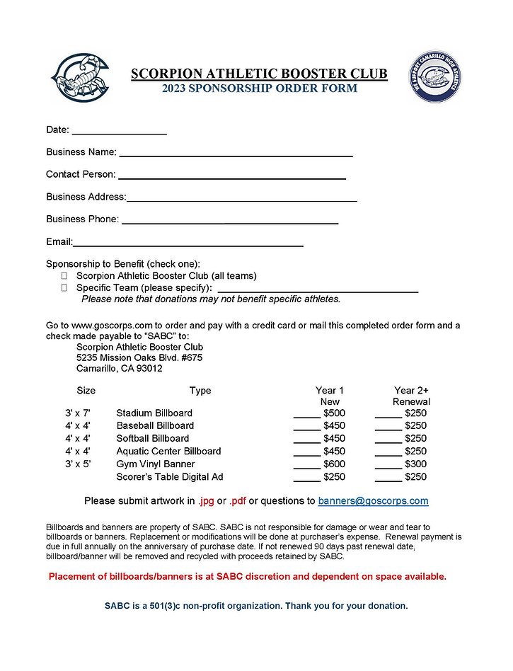 Billboard / Banner Order Form | GoScorps