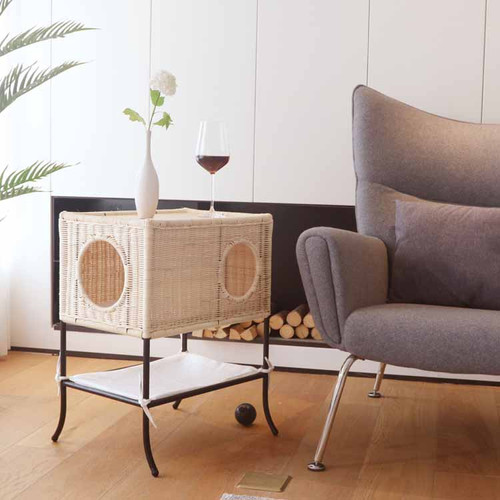Rattan Side Table Cat Bed | Premium Pets