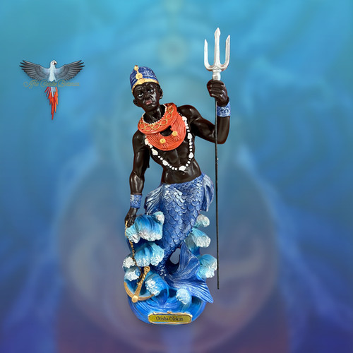12” Orisha Olokun Figurine | Yoruba Deity Merman Resin Statue