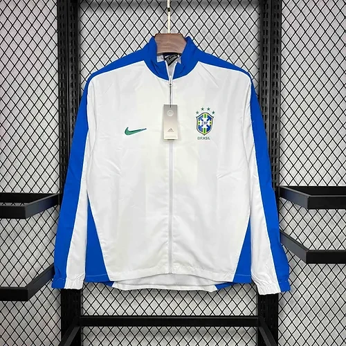 2024 Brazil National Team Windbreaker- White And Blue | Kickkudos