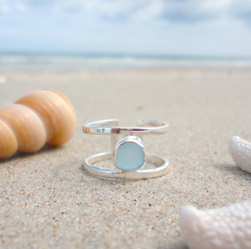 Unique Geometric Sea Glass Ring | sea-stamped