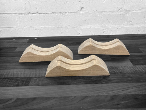 White Tinted curvy circular 200mm dia stand holder Oak grooved display ...