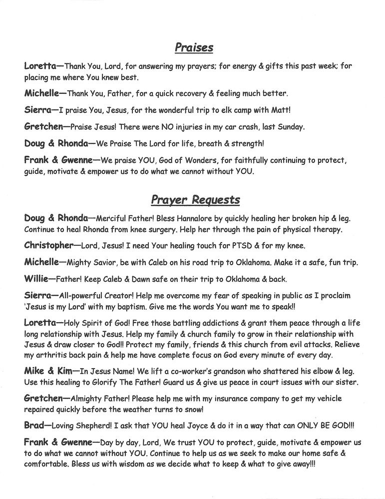 Praises/Prayer Requests Sunday Sept. 25th, 2022 | First Baptist