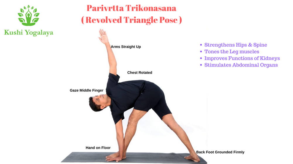 Learn the technique to do Revolved triangle pose (Parivrtta Trikonasana)