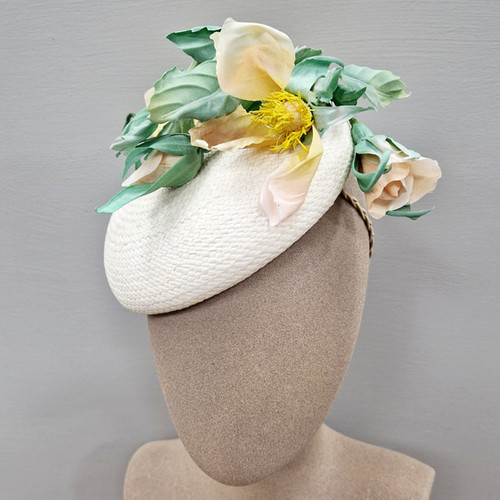 Panama Straw Mini Beret with Handmade Roses | Ballard Millinery