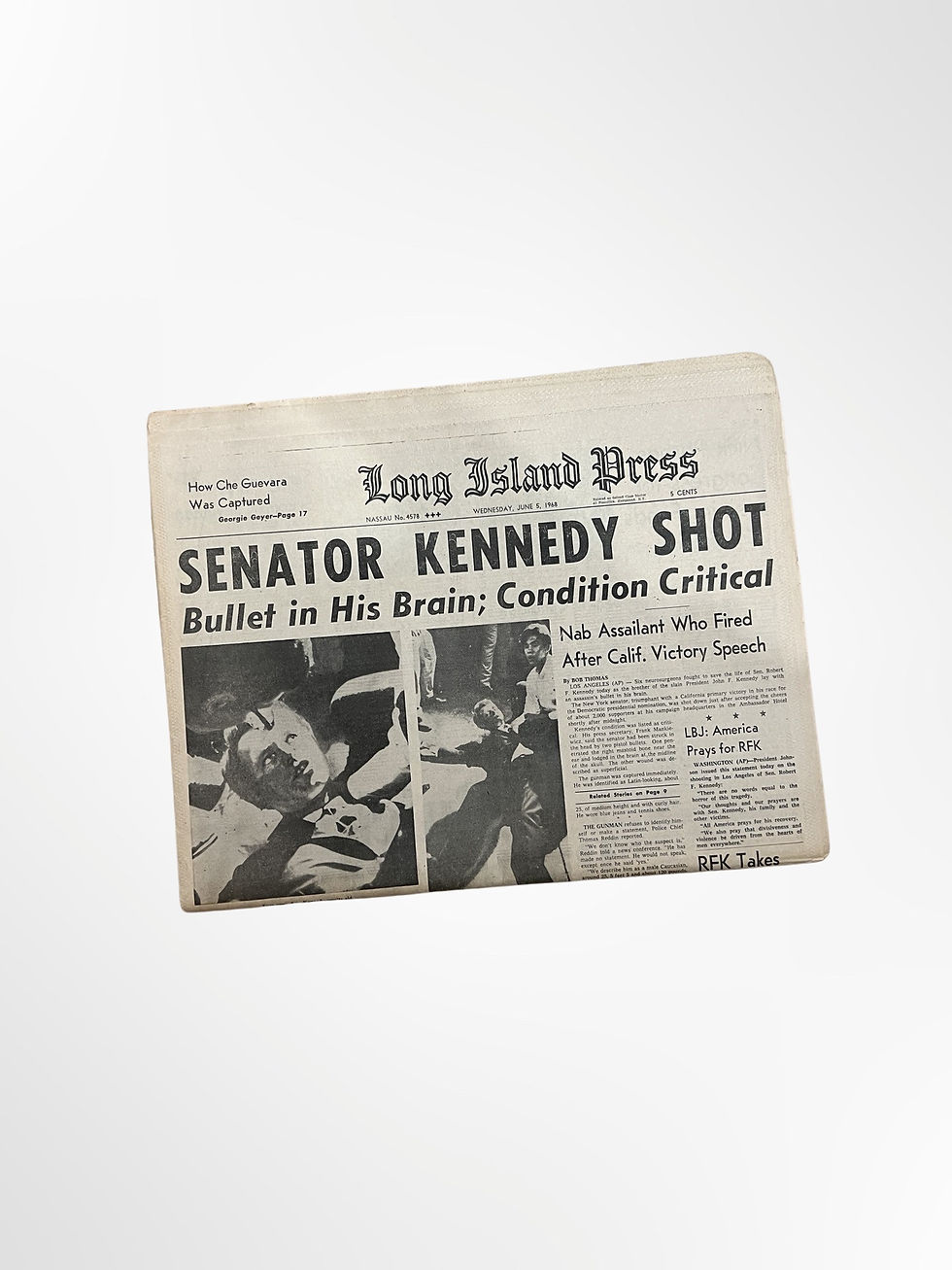 Long Island Press "Senator Kennedy Shot" 1968 Newspaper | Cure Thrift