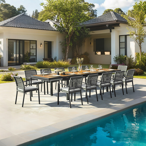 HIGOLD - Heck 13-Piece FSC Teak Patio Dining Set for 12, Extendable ...