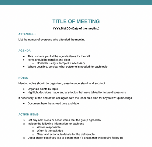 Basic Project Meeting Notes Template | Way Forth Collective