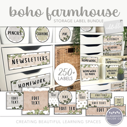 Boho Farmhouse | Storage Label Bundle | Classroom Decor Co