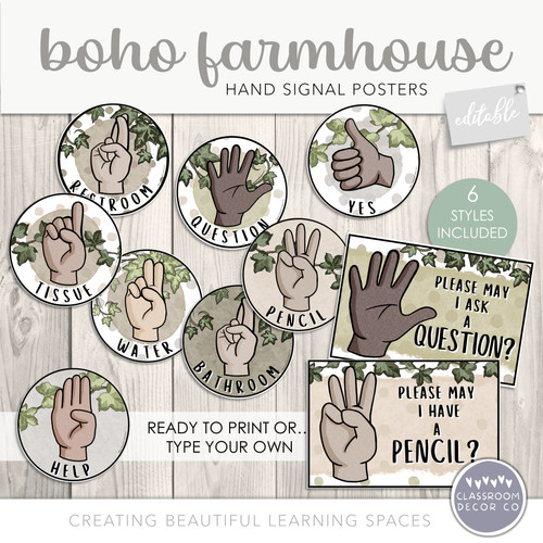 Boho Farmhouse | Hand Signals | Classroom Decor Co