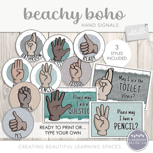 Beachy Boho | Hand Signal Posters | Classroom Decor Co