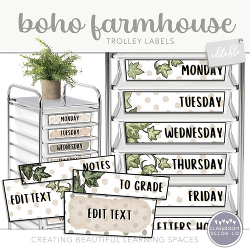 Boho Farmhouse | Teacher Trolley | Classroom Decor Co