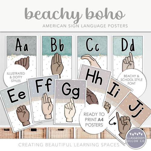 Beachy Boho | ASL American Sign Language Posters | Classroom Decor Co