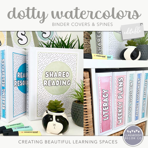 Dotty Watercolor | Binder Cover and Spines | Classroom Decor Co