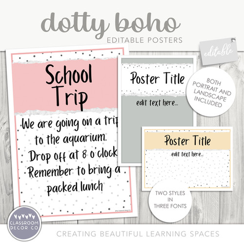 Dotty Boho | Editable Posters | Classroom Decor Co