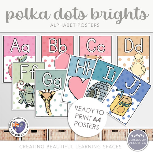 Polka Dots Bright ♥ Alphabet Posters | Classroom Decor Co