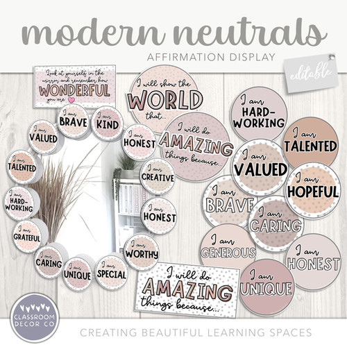 Modern Neutrals | Affirmation Display | Classroom Decor Co