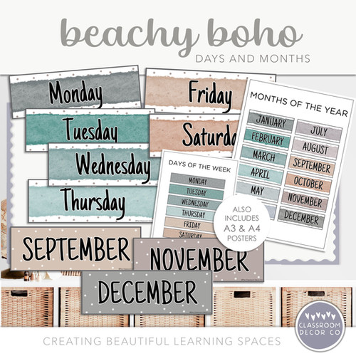 Beachy Boho | Days and Months Posters | Classroom Decor Co