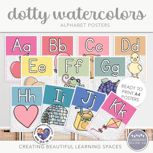 Dotty Watercolor | Alphabet Posters | Classroom Decor Co