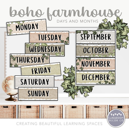 Boho Farmhouse | Days and Months Display | Classroom Decor Co