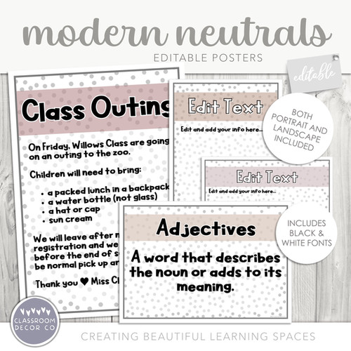 Modern Neutrals | Editable Posters | Classroom Decor Co