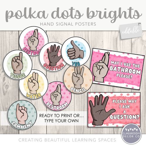 Polka Dots Brights | Hand Signal Posters | Classroom Decor Co