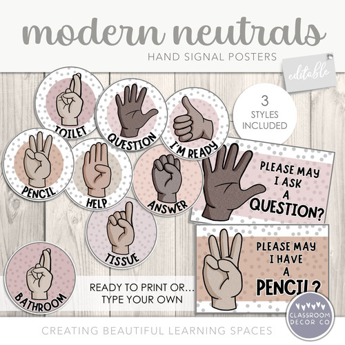 Modern Neutrals | Hand Signals | Classroom Decor Co