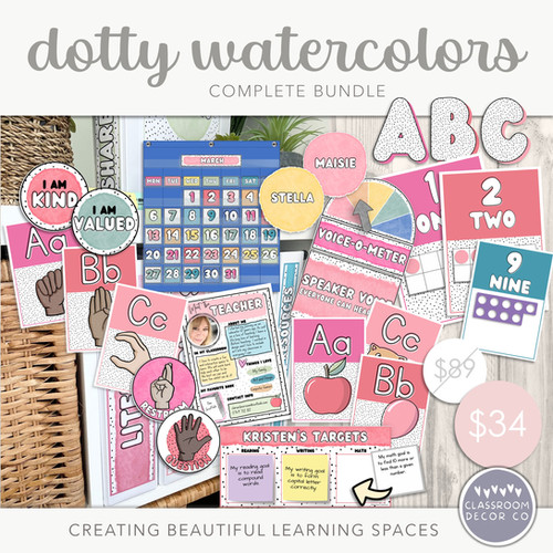 Dotty Watercolor | Complete Classroom Bundle | Classroom Decor Co