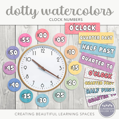 Dotty Watercolor | Clock Numbers | Classroom Decor Co