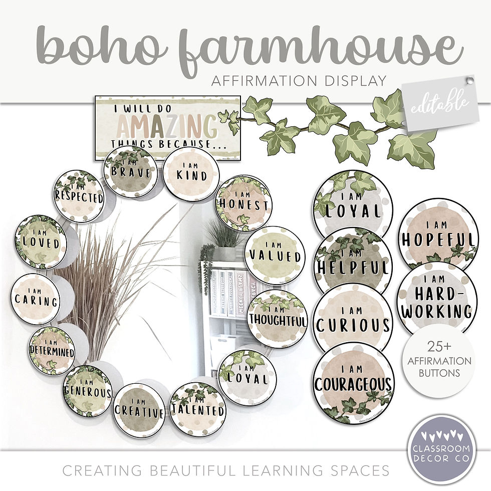 Boho Farmhouse ♥ Affirmations | Classroom Decor Co