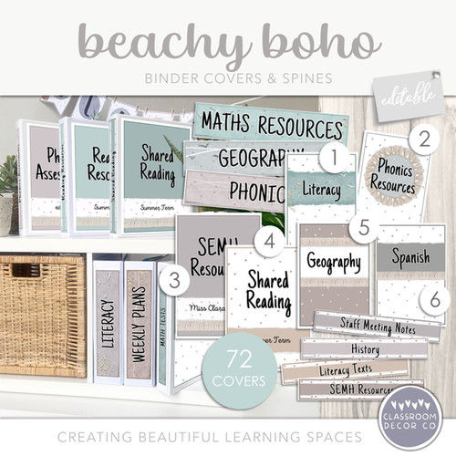 Beachy Boho | Binder Covers and Spines | Classroom Decor Co
