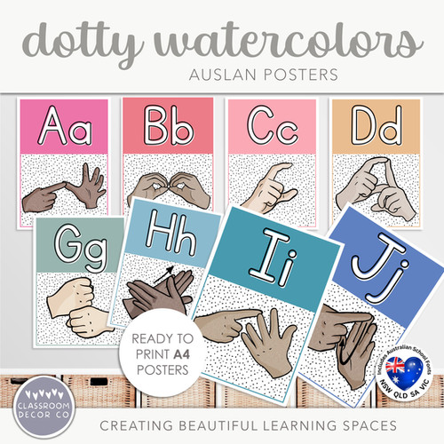 Dotty Watercolor | AUSLAN Australian Sign Language Posters | Classroom ...