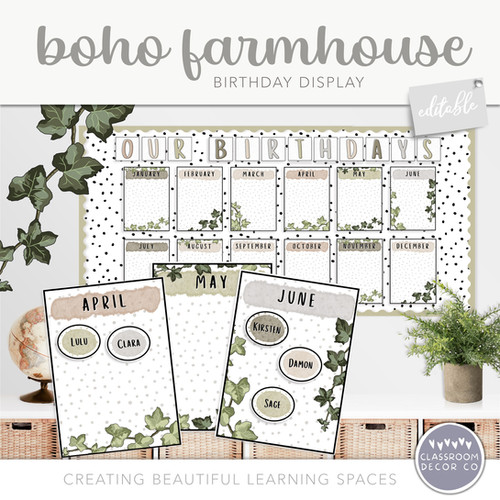 Boho Farmhouse | Birthday Display | Classroom Decor Co