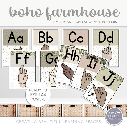 Boho Farmhouse | ASL American Sign Language Posters | Classroom Decor Co