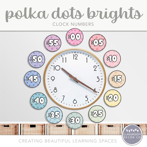 Polka Dots Brights | Clock Numbers | Classroom Decor Co