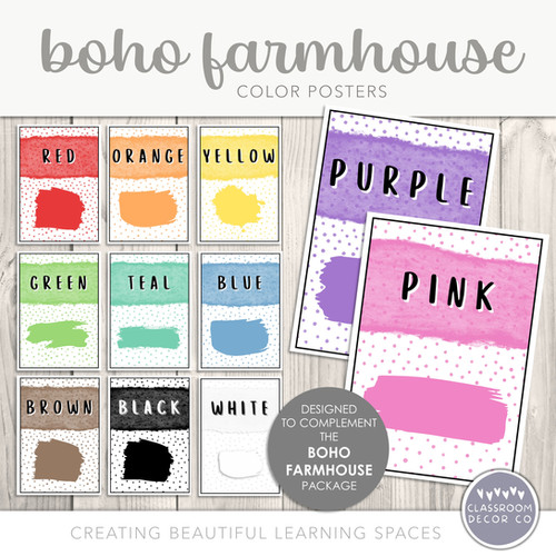 Boho Farmhouse | Color Posters | Classroom Decor Co