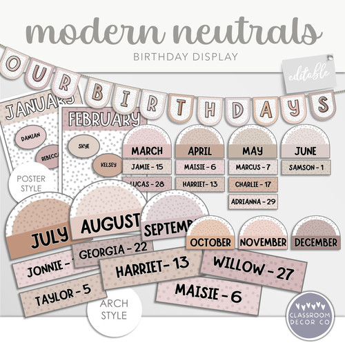 Modern Neutrals | Birthday Display | Classroom Decor Co