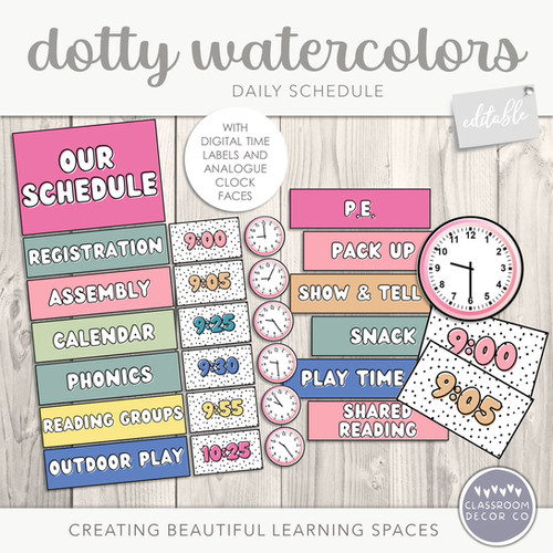 Dotty Watercolor | Daily Schedule | Classroom Decor Co