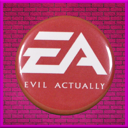 Evil Actually Red Button Badge | Mercenary Creative