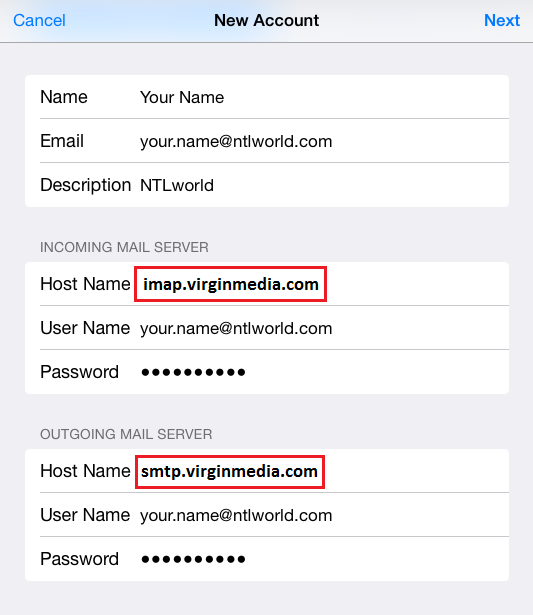 How to set up NTL World Email on an iPad