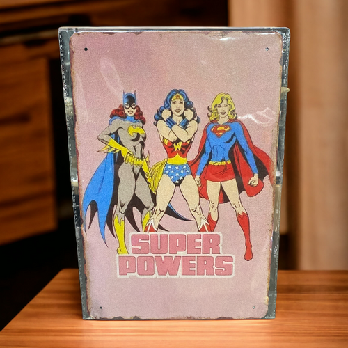 Super Powers Pink Metal Tin Sign | Gotham Collectables