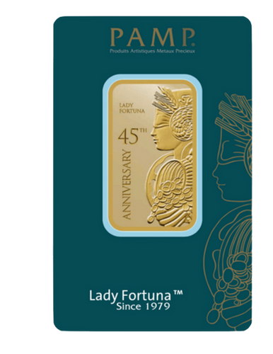 1 oz Lady Fortuna Gold Bar – 45th Anniversary | ppmrcc