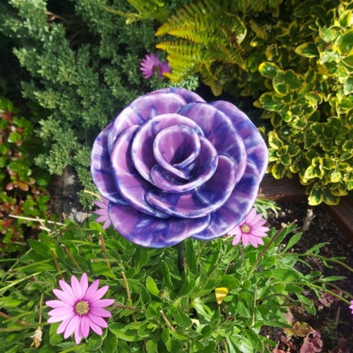 Purple Ceramic Rose With Iron Stem | RenéeKilburnCeramics