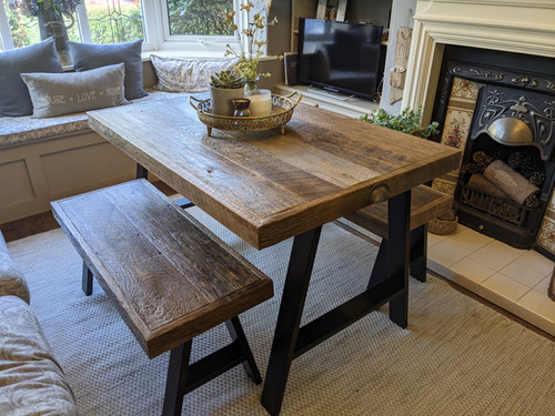 'Dakota' Barn Wood Dining Table & Bench Set | Banyan Tree Studio