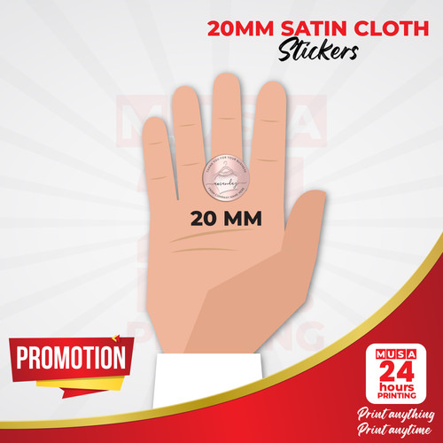 Satin Cloth Sticker Label Printing - 20mm Satin Stickers | Musa Printing