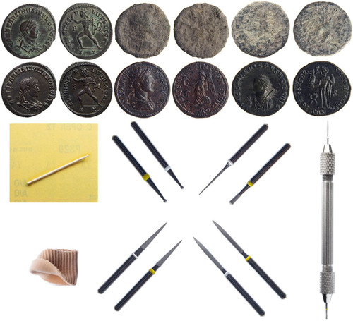 8 Diamond-Dust Pin Cleaning kit for ancient bronze coins. Extremely ...