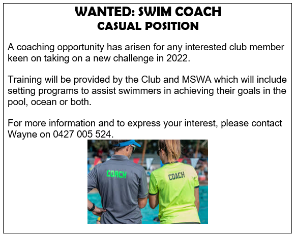 Casual Swim Coach Position Available